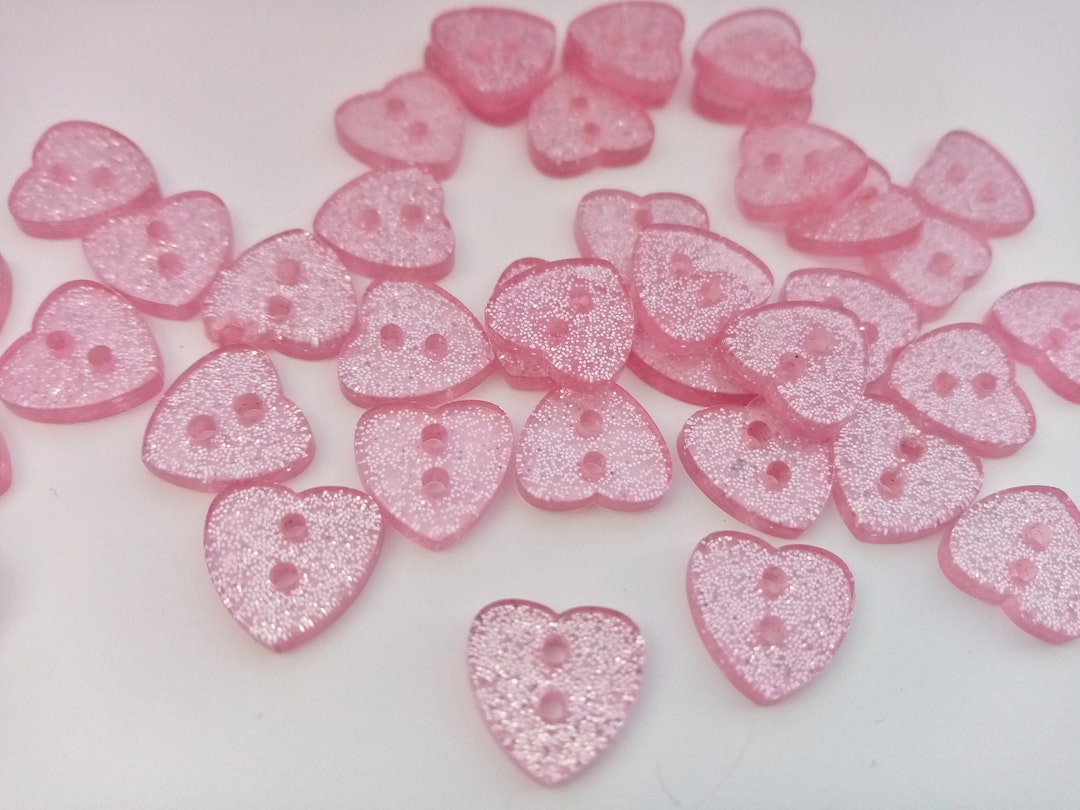 10 Pink Glitter Heart Buttons 13mm 1/2 in Pink Sparkly Heart Sewing ...