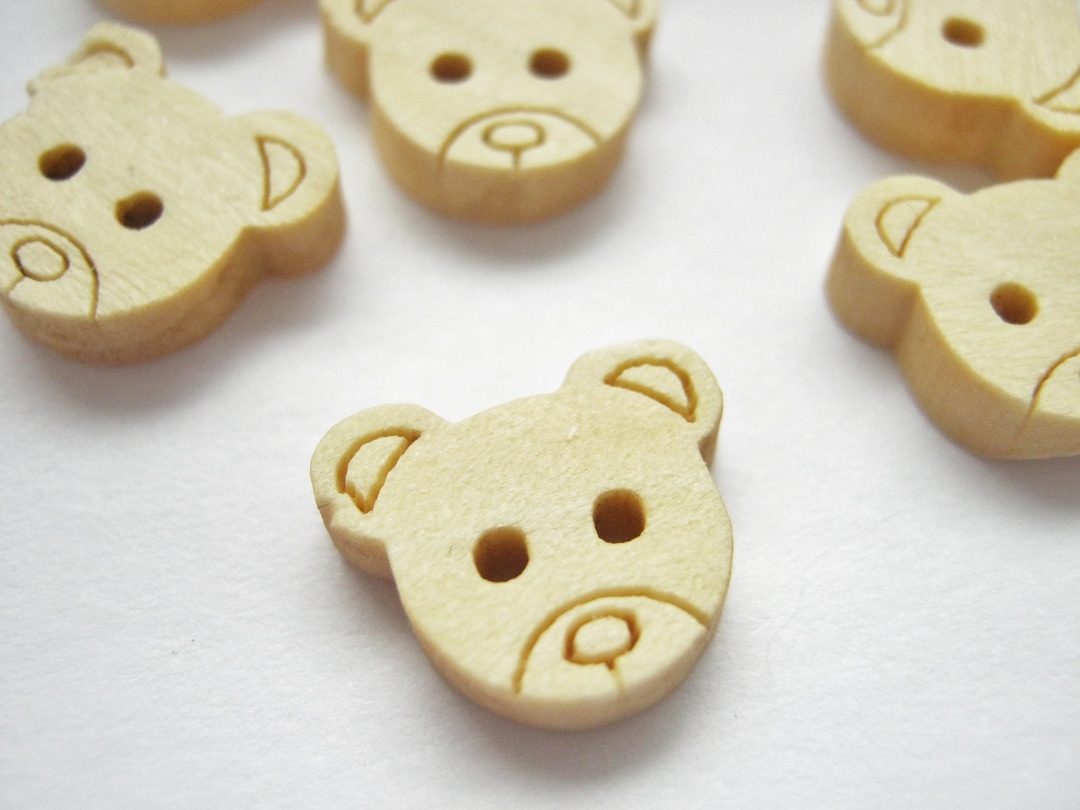 10 Teddy Bear Buttons, 12mm (1/2") Bear Head Wood Childrens Animal ...