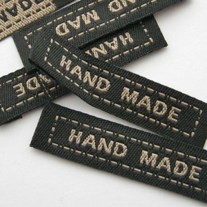 24 Black Handmade Fabric Labels 45mm 1 3/4in Sew on Black Clothing ...