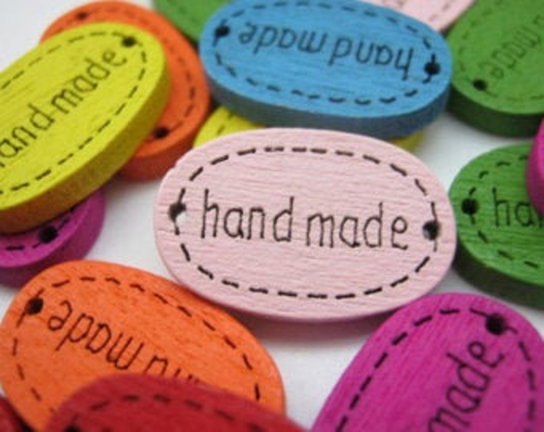 10 Handmade Label Buttons 18mm Wood Oval Handmade Buttons Tags ...
