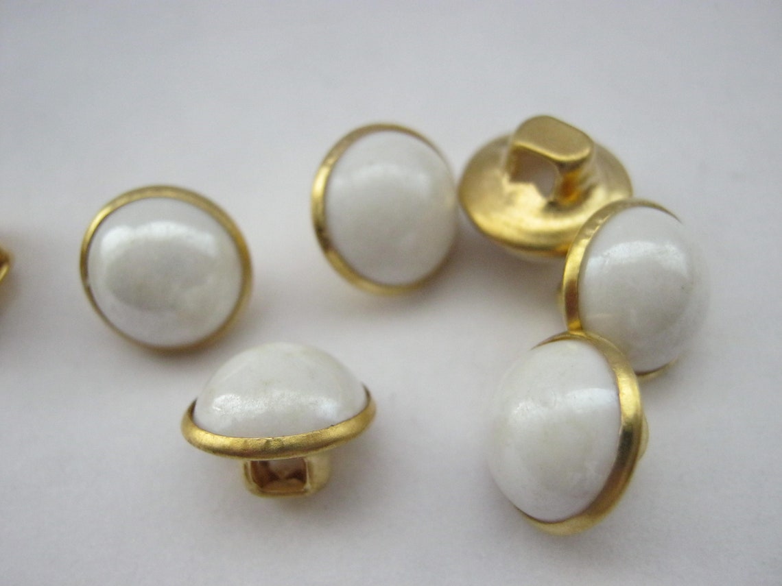 10 Faux Pearl Shank Sewing Buttons 10mm 3/8in Small Mushroom Gold Metal ...