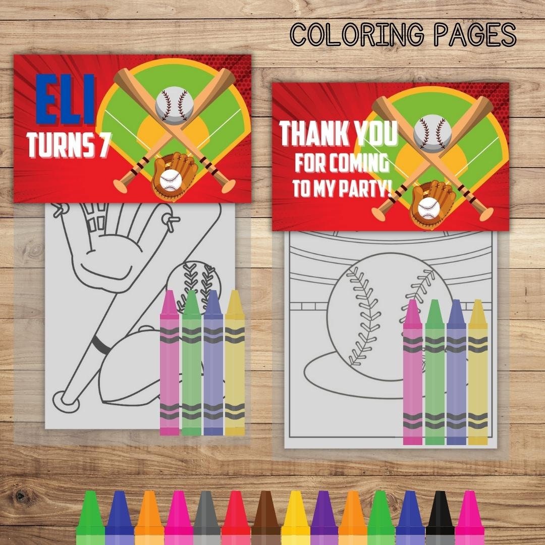 Baseball Mini Coloring Pages and Crayons, Baseball Birthday Party ...