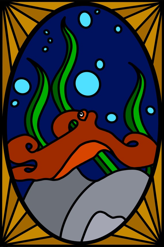 Underwater Animals Stained-Glass Style Prints | Etsy