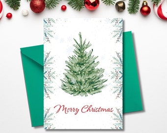 Merry Christmas Card, Printable Christmas Tree Card,digital Merry ...