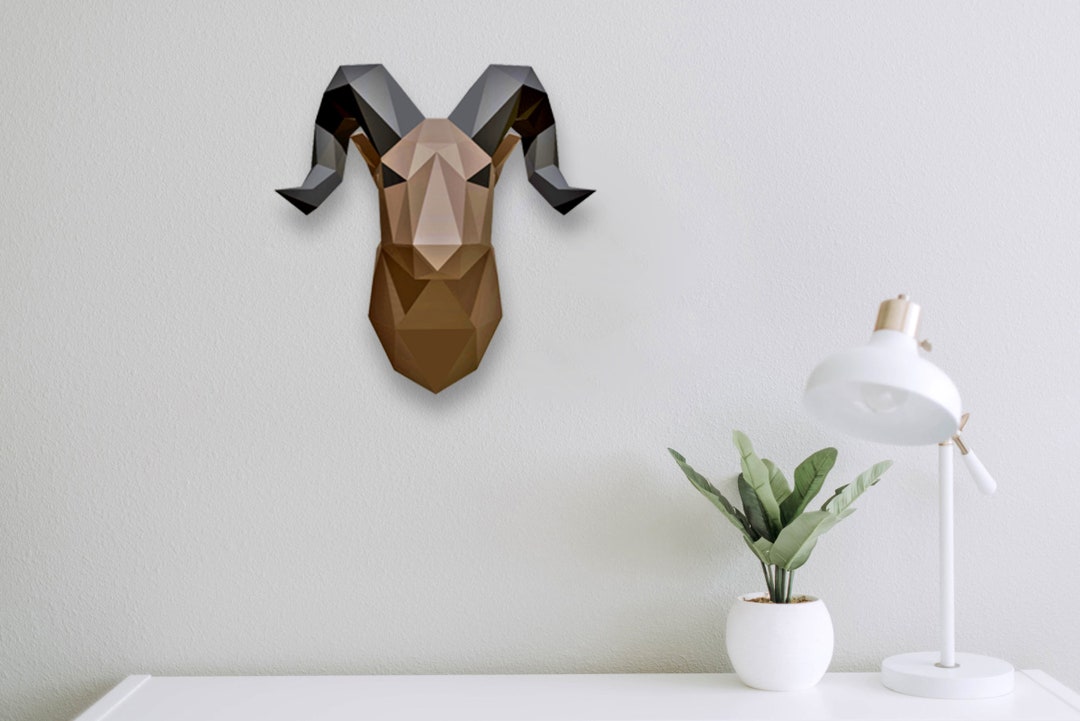 DIY Papercraft Ram Head Trophy,lowpoly Head Trophy,lowpoly Papercraft ...