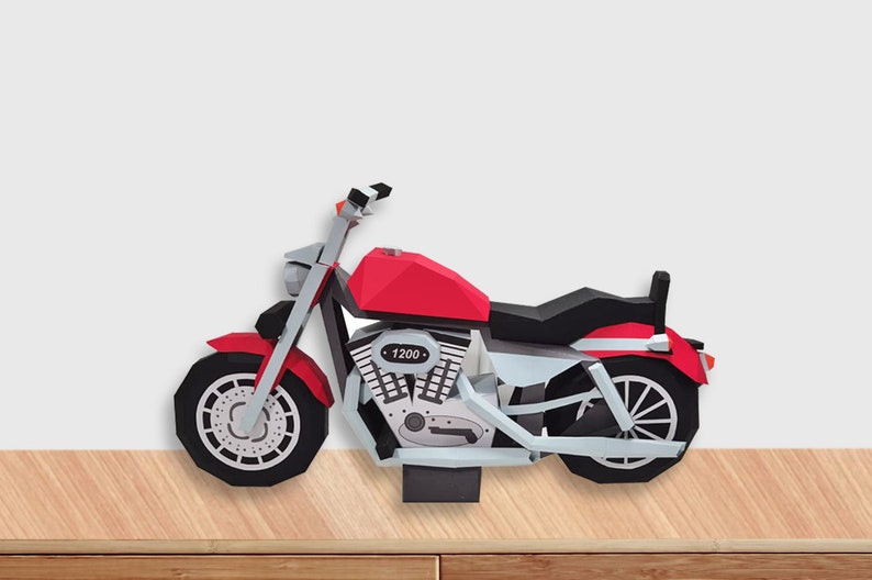 DIY Papercraft Motor Papercraft fiets Cruiser motor Lowpoly - Etsy België