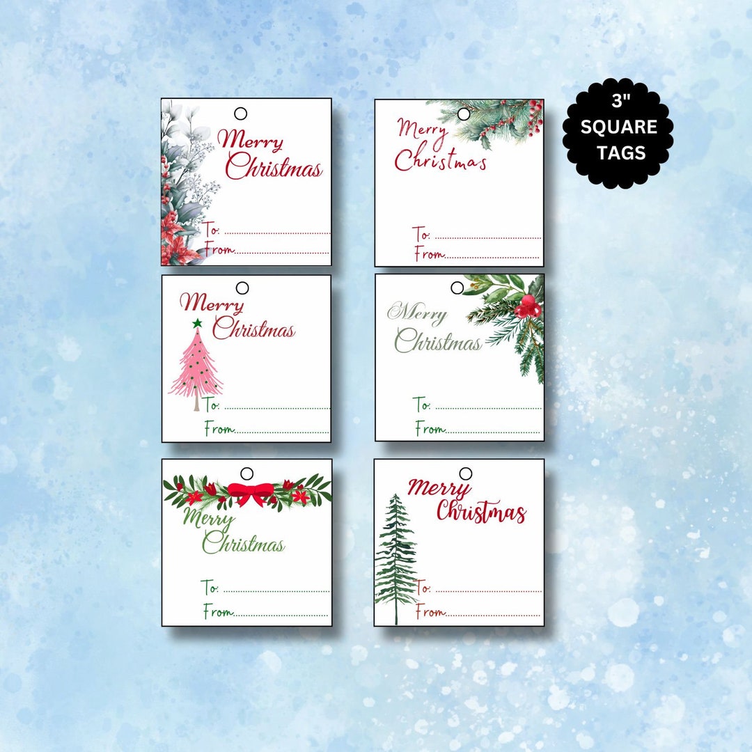 Printable Christmas Gift Tags, Square Gift Tags, Digital Christmas Gift ...
