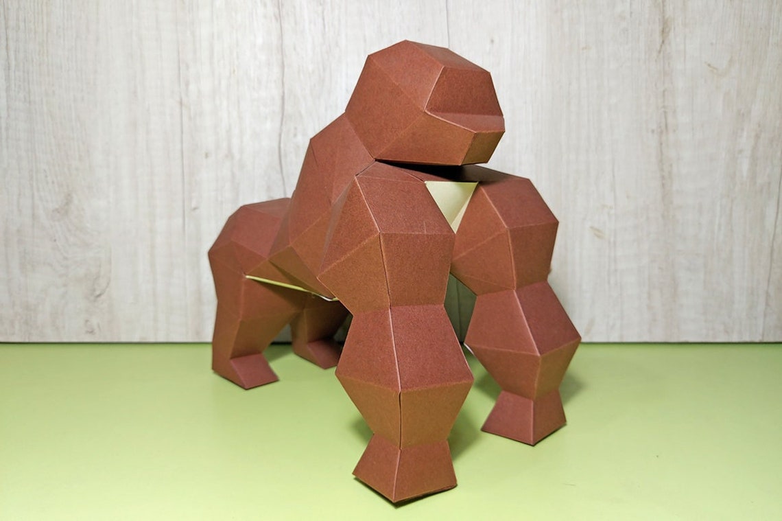 DIY Papercraft Gorilla Sculpture, Low Poly Ape Statue (pdf, Png, Dxf ...