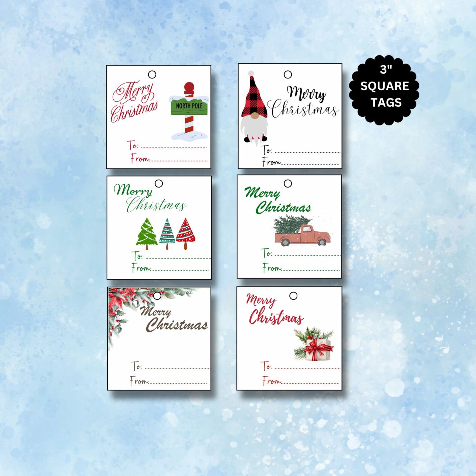 Printable Merry Christmas Gift Tags, Square 3" (digital Download) - Etsy