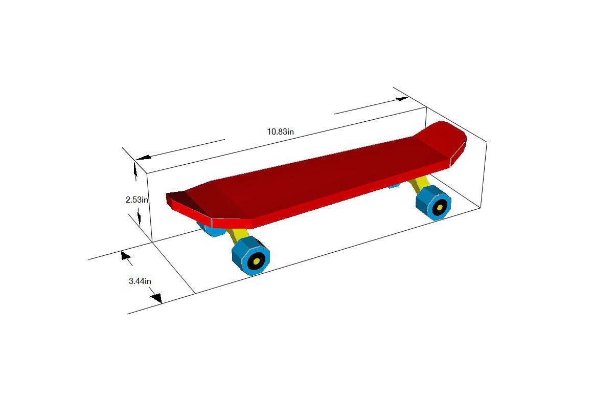DIY Papercraft Skateboard Model, Lowpoly 3D (pdf, Svg, Dxf, Eps, Png ...
