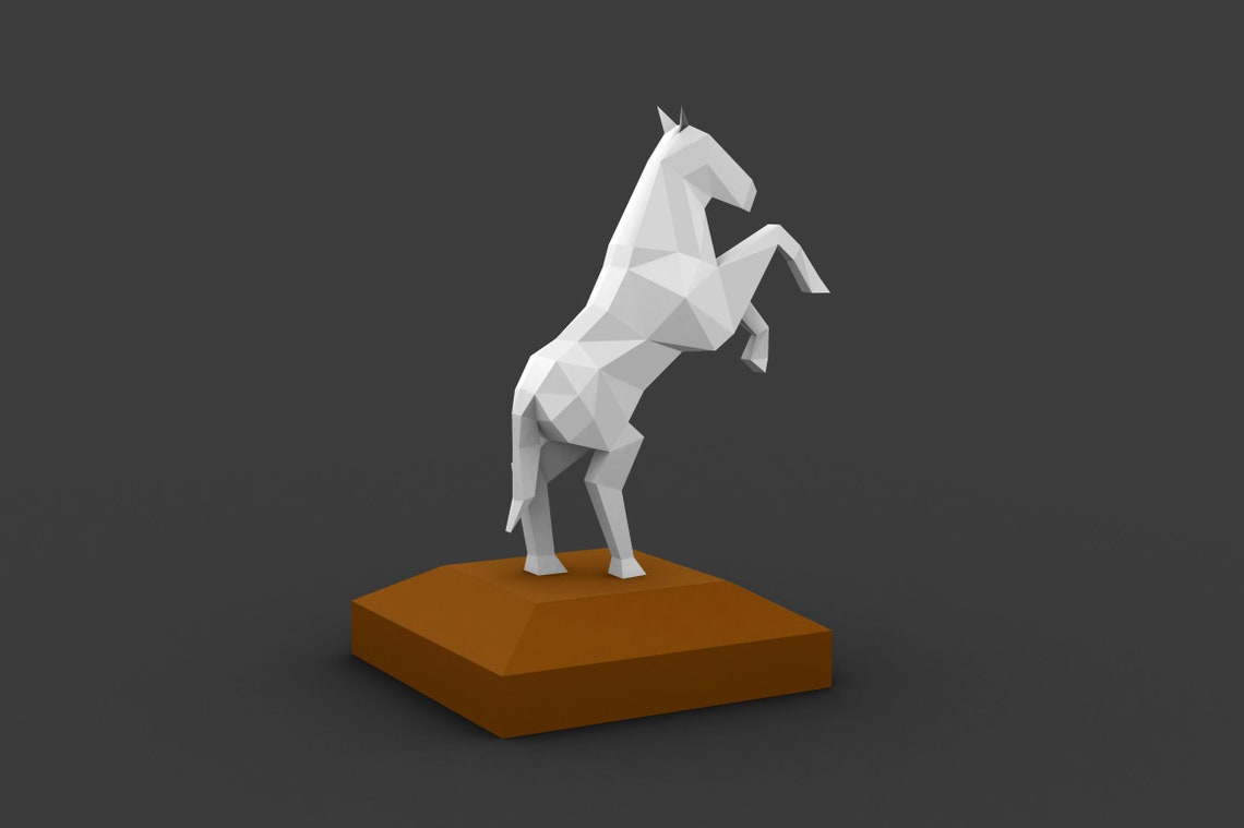 DIY Papercraft Horse Trophy, 3D Sculpture Template (pdf, Svg, Dxf, Eps ...