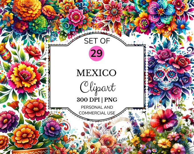 Mexican Fiesta Flower Clipart – Colorful Blossoms and Trims (SVG & PNG ...