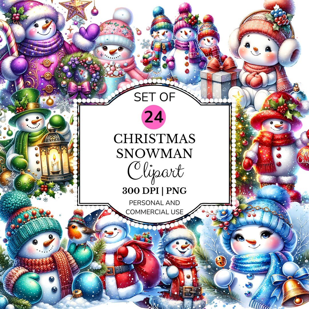 Whimsical Snowman Clipart PNG Bundle: Christmas Sublimation Designs ...