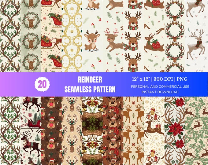 Christmas Reindeer Scrapbook Paper, Holiday Paper, Red and Black ...
