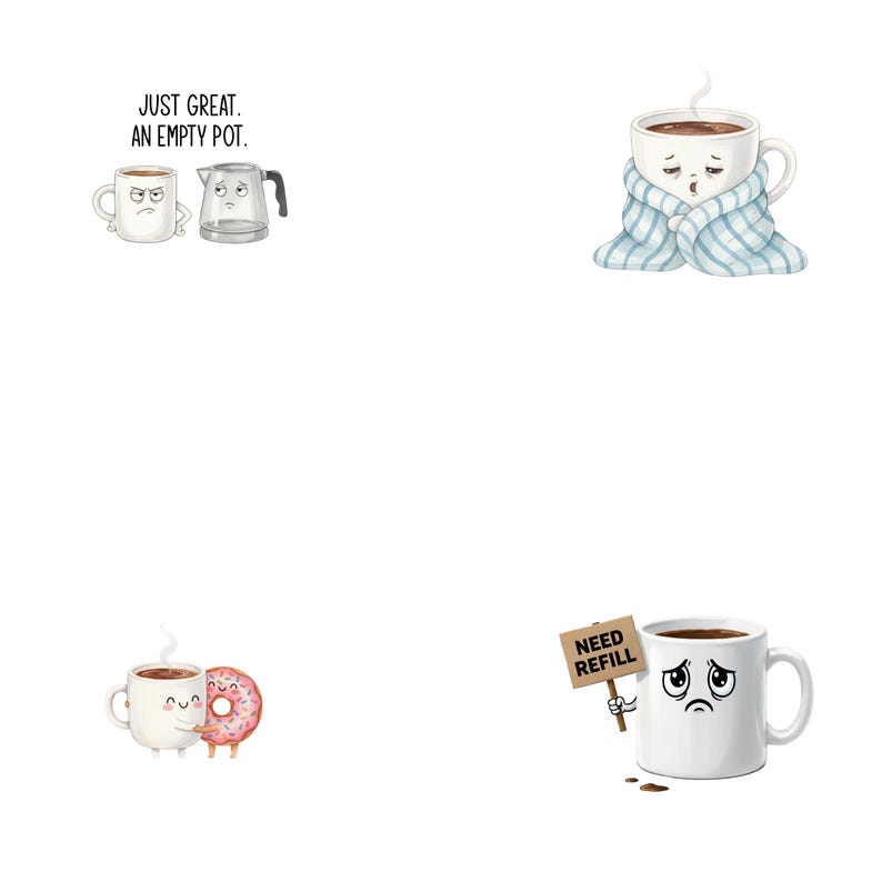 Funny Coffee Break Humor Clipart Bundle, Cartoon Watercolor PNG - Etsy
