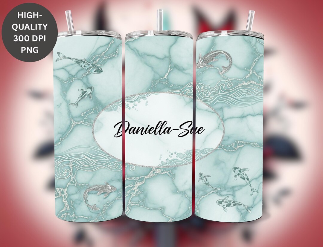 Aqua Agate Marble Glitter Koi Fish Wave Personalized 20oz Skinny ...