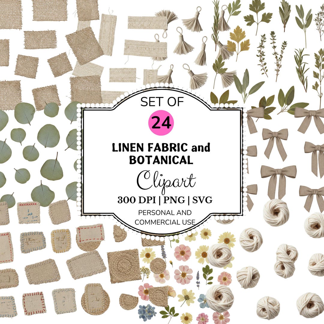 Linen Botanical Clipart, Woven Texture PNG Bundle (digital Download) - Etsy