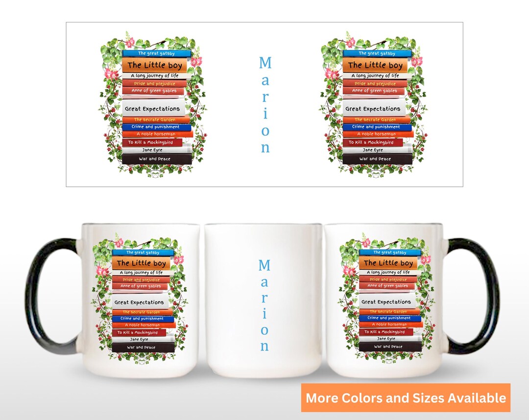 Custom Bookshelf Floral Mug, Personalized Book Coffee Cup, Custom ...