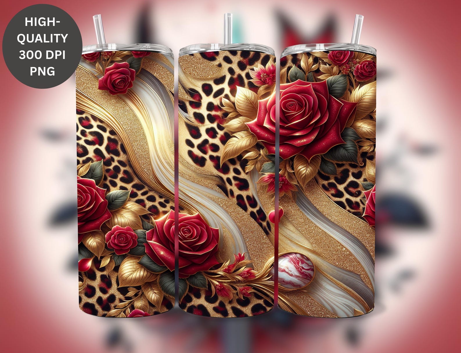 Leopard Rose Gold Glitter Tumbler Wrap: Floral Animal Print 20oz Skinny ...