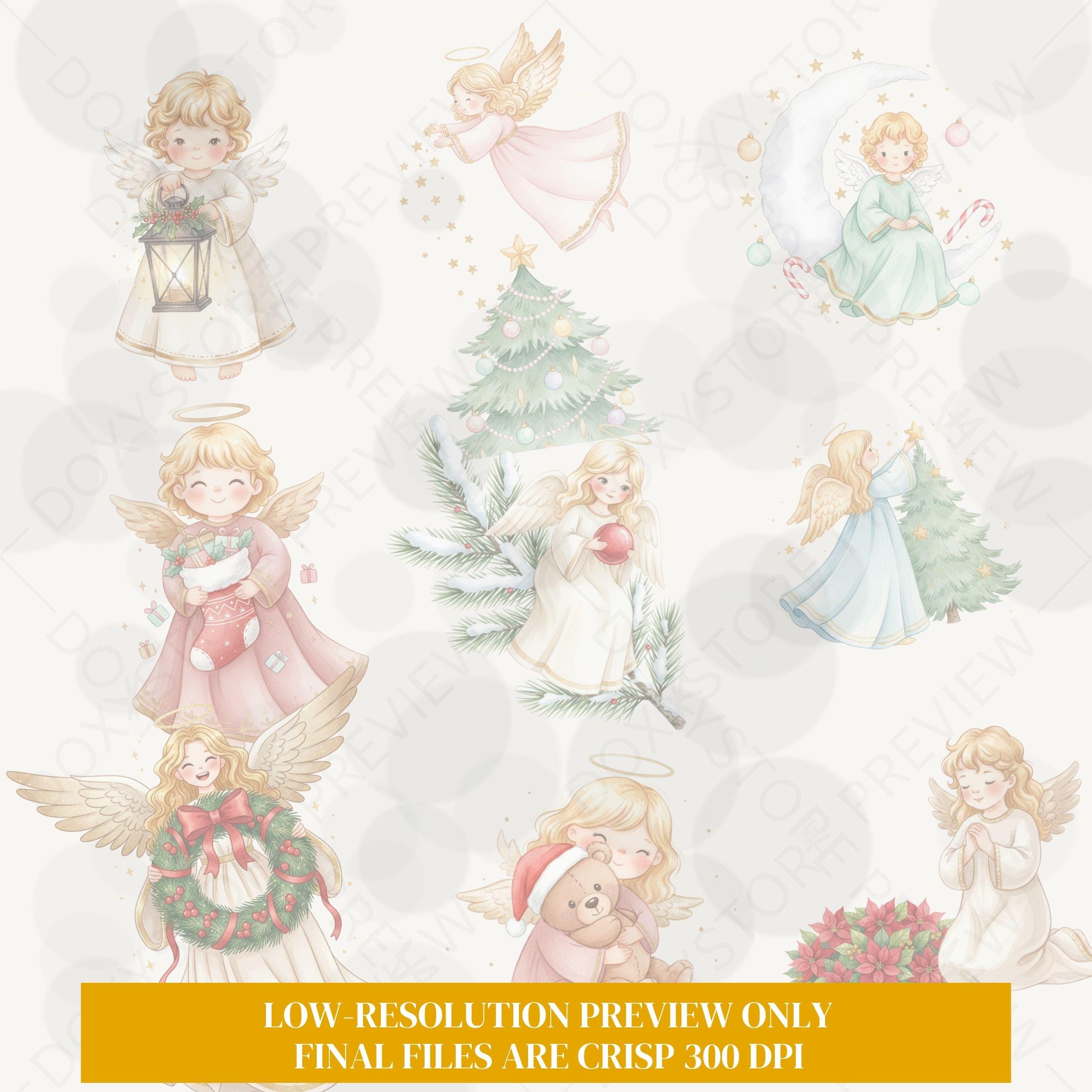 Watercolor Christmas Angel Clipart Bundle: Festive PNG Illustrations ...