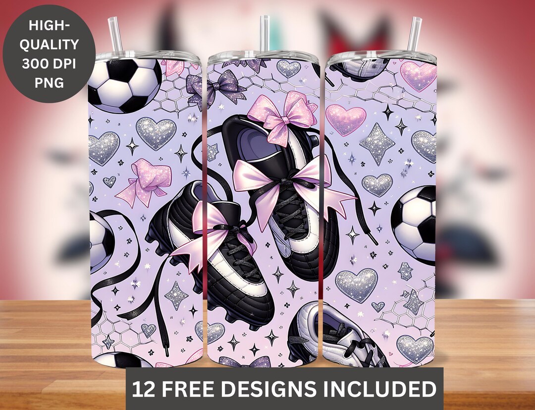Soccer Cleat Bow 20oz Tumbler Wrap, Sporty Glam (PNG Digital Download ...