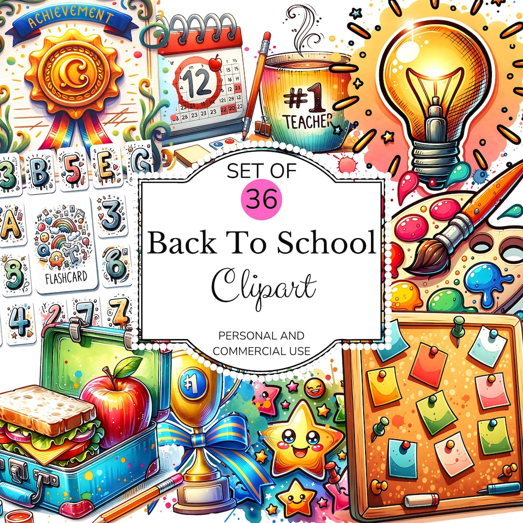 Watercolor School Supplies Clipart Bundle: Teacher Planner Graphics ...
