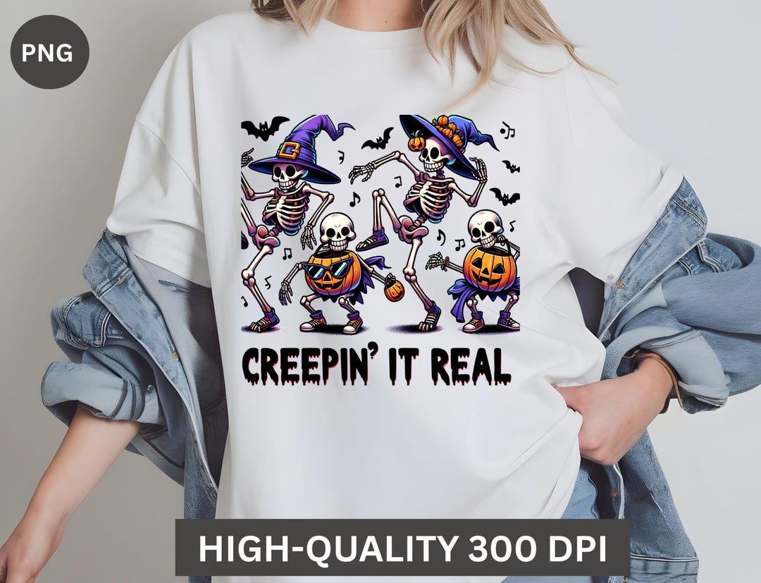 Creepin' It Real Halloween PNG: Funny Skeleton Clipart (digital ...