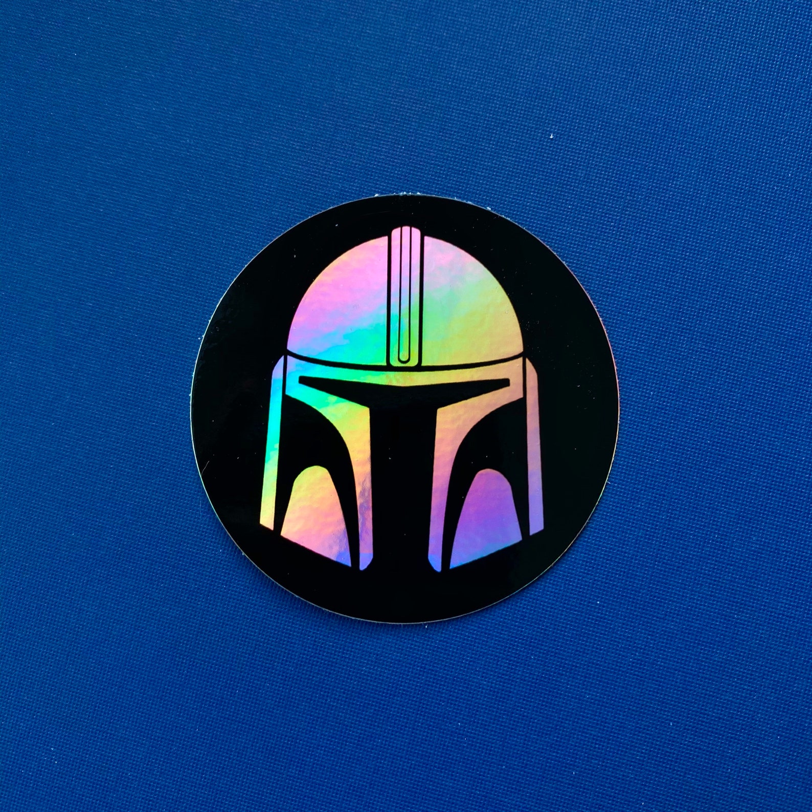 Holographic Mandalorian Helmet Round Star Wars Sticker / High Quality ...