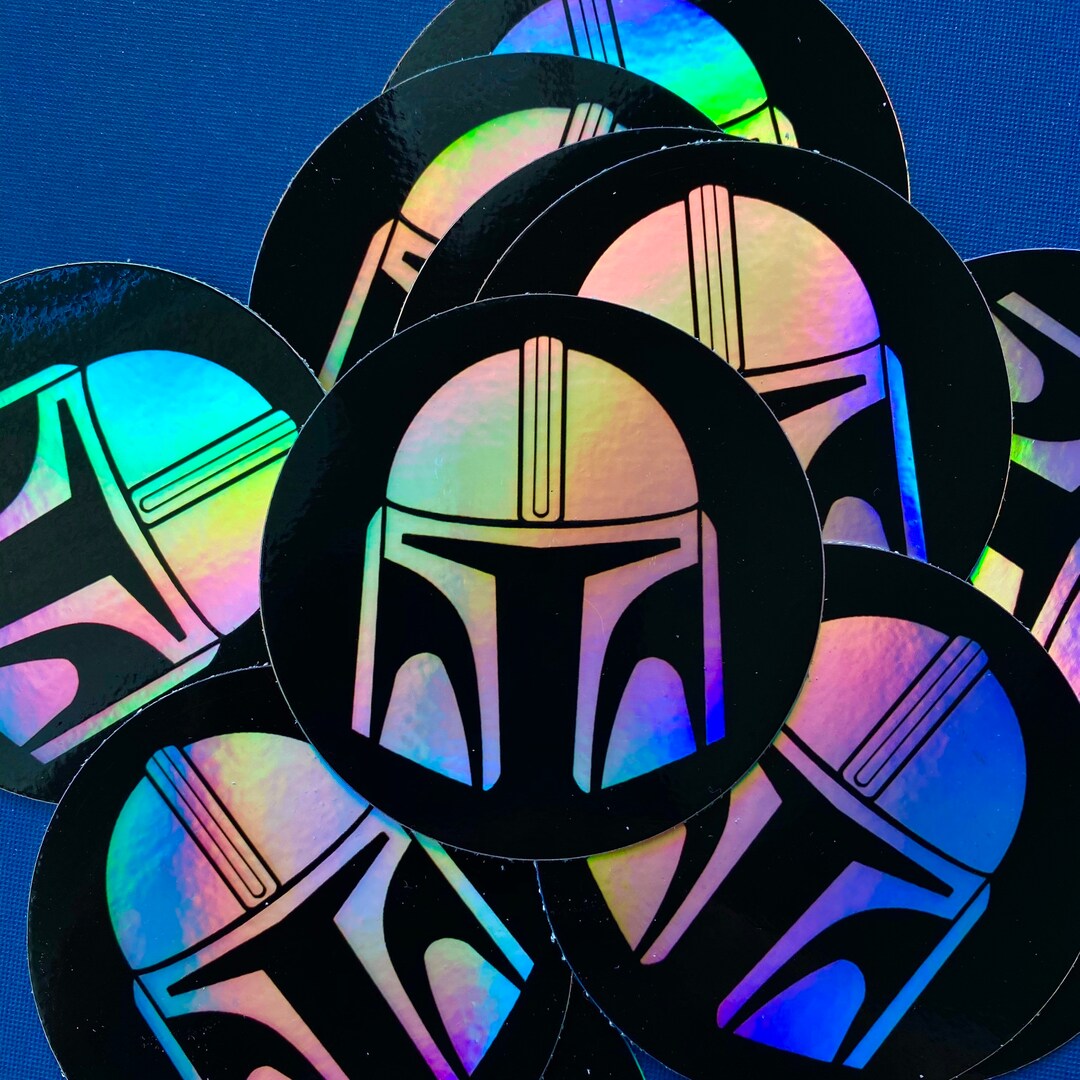 Holographic Mandalorian Helmet Round Star Wars Sticker / High Quality ...