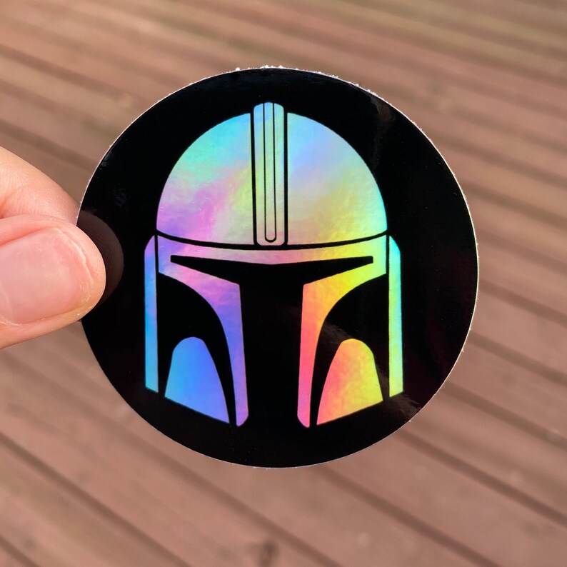 Holographic Mandalorian Helmet Round Star Wars Sticker / High Quality ...