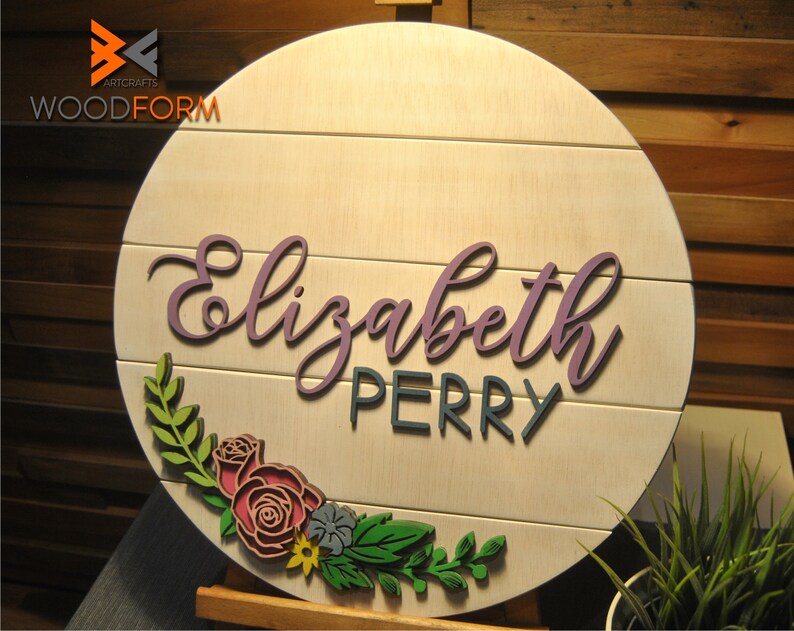 Nursery sign Round nursery sign Baby name sign Nursery | Etsy