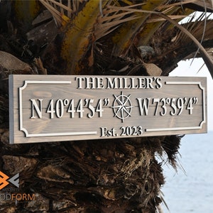 Personalized Coordinates Wood Sign, Latitude Longitude, Compas GPS ...