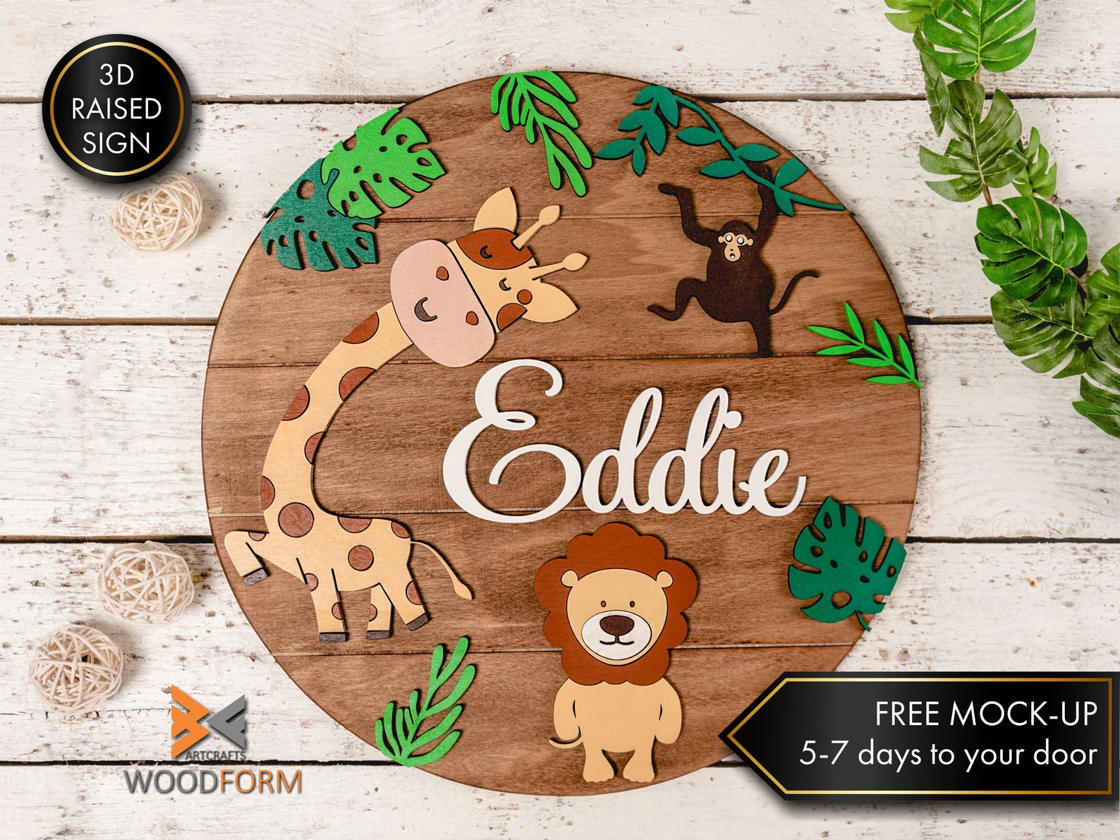 Animal Nursery Sign Round Nursery Sign Baby Name Sign - Etsy