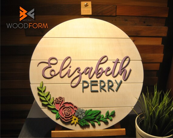 Nursery sign Round nursery sign Baby name sign Nursery | Etsy