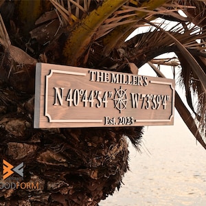 Personalized Coordinates Wood Sign, Latitude Longitude, Compas GPS ...