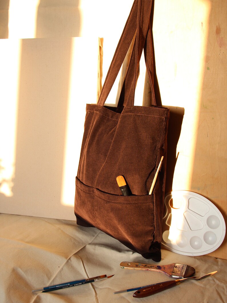 Handmade Corduroy Tote Bag With External And Internal Pockets Etsy