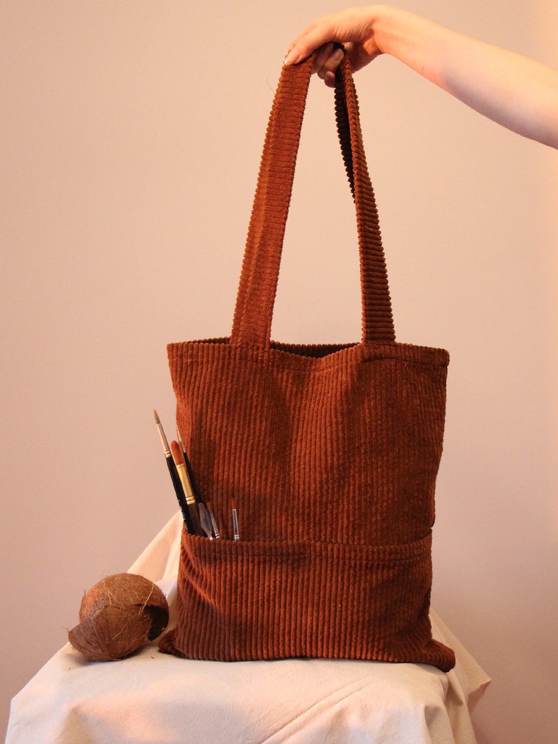 Handmade Corduroy Tote Bag With External And Internal Pockets Etsy