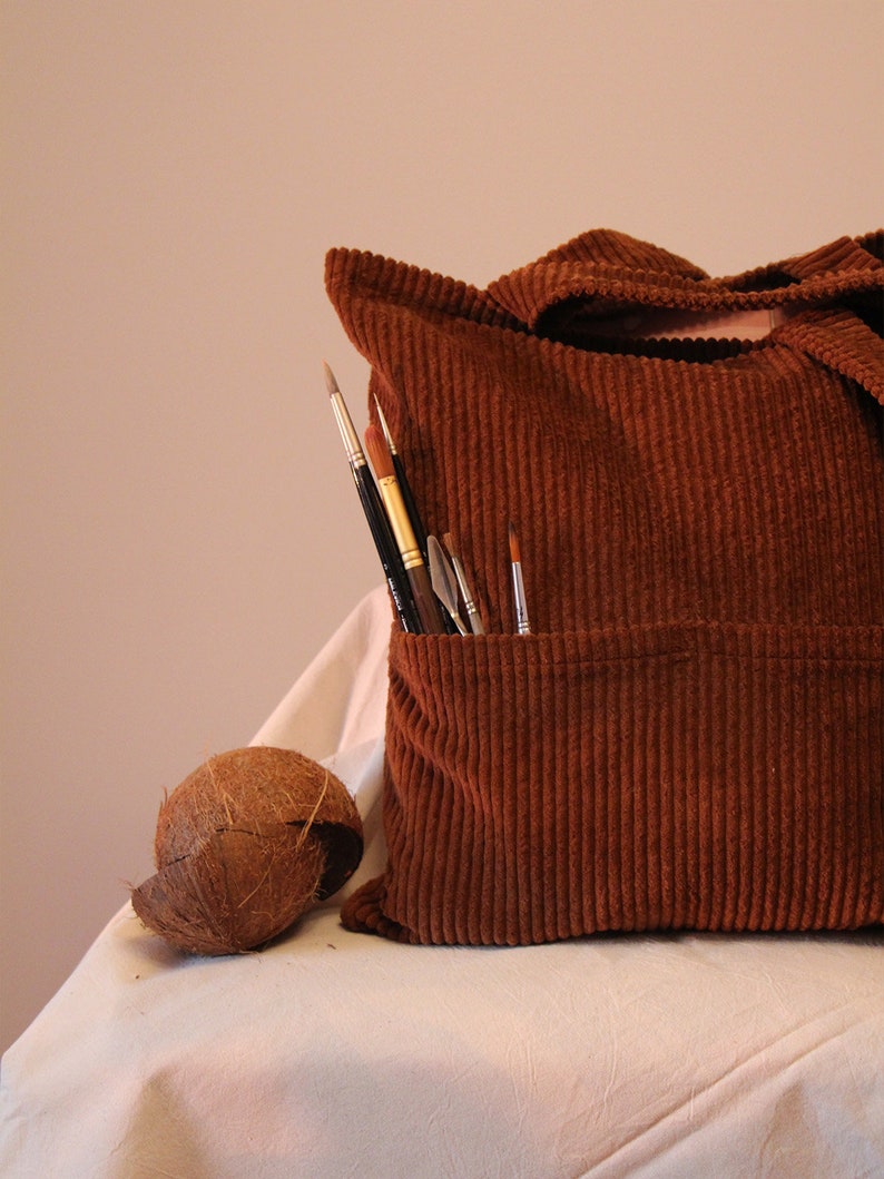 Handmade Corduroy Tote Bag With External And Internal Pockets Etsy