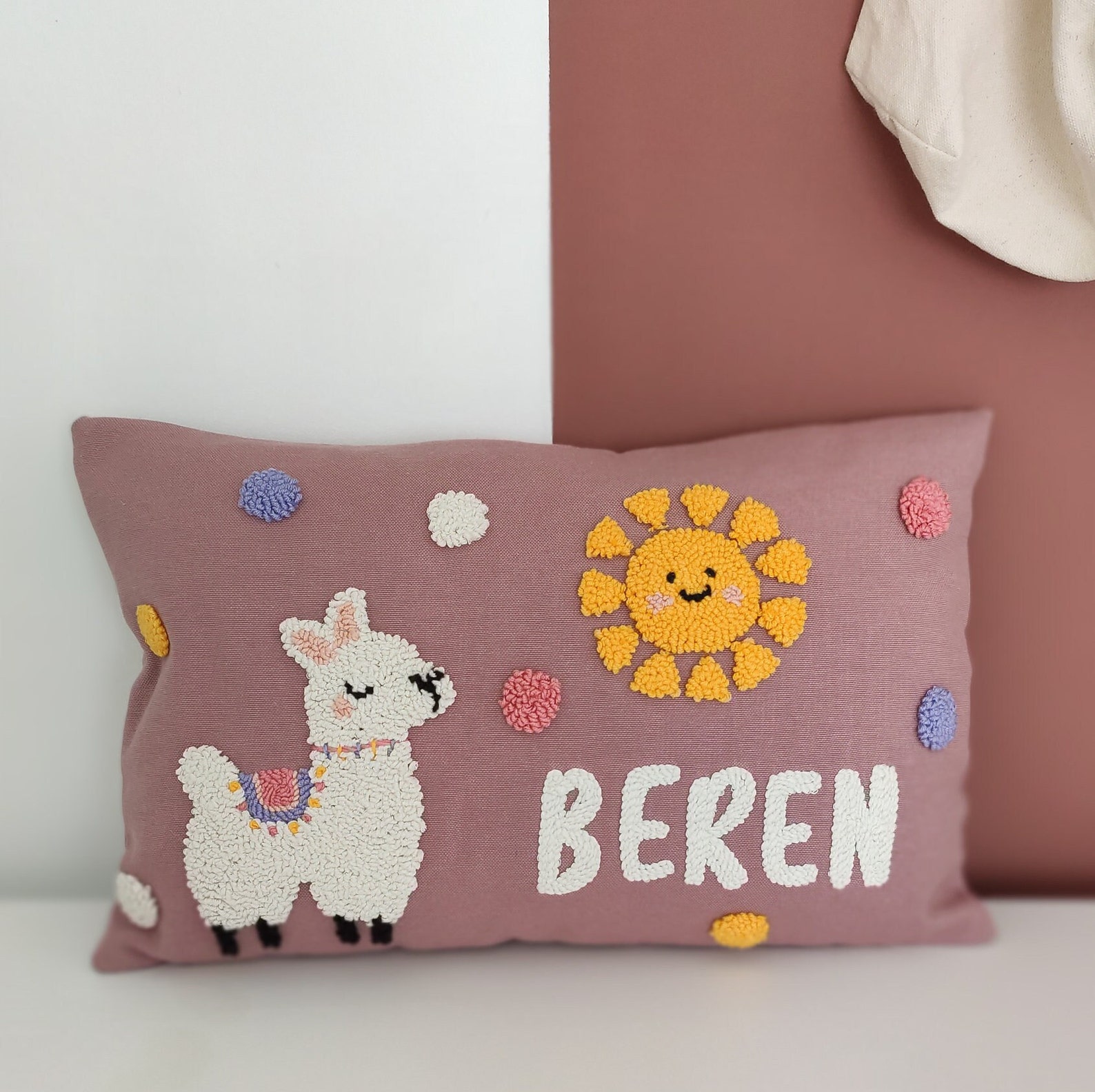 Punch Needle Baby Pillow With Name, Baby Room Decoration, Punch Needle ...