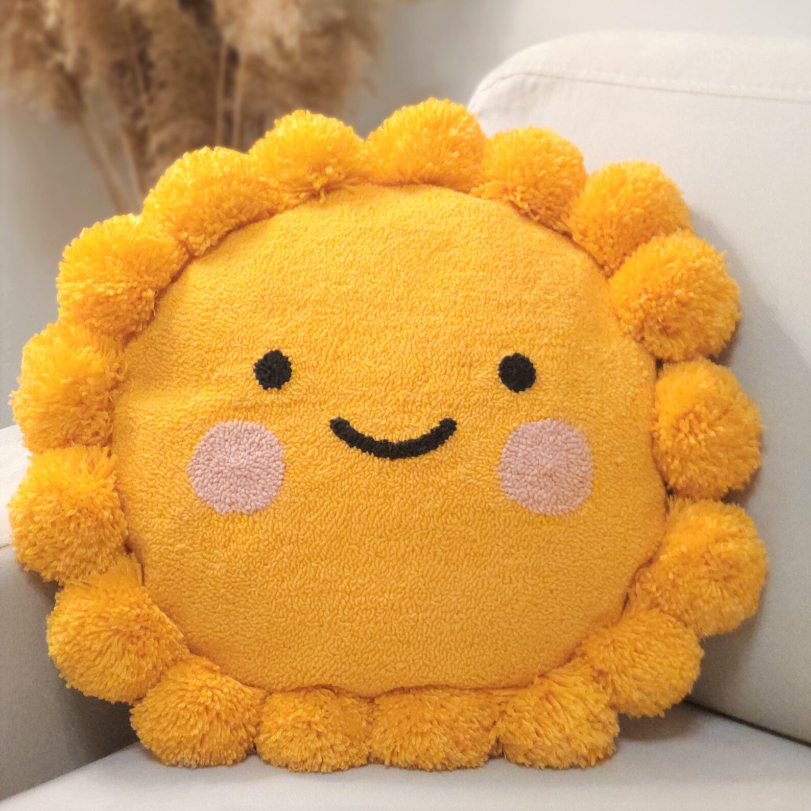 Punch Needle Sun Pillow, Nursery Decoration Baby Sunny Pillow Handmade ...