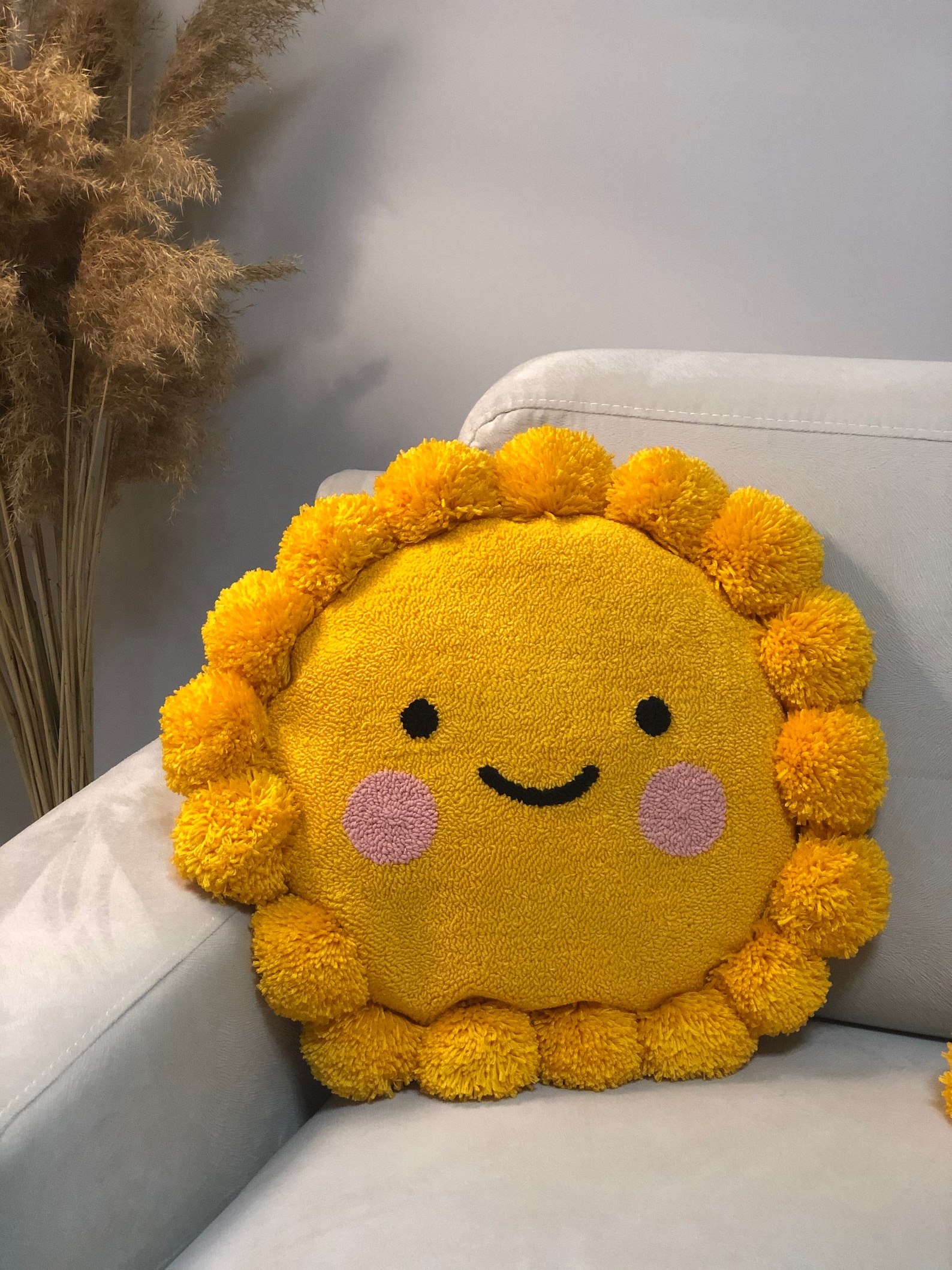 Punch Needle Sun Pillow, Nursery Decoration Baby Sunny Pillow Handmade ...
