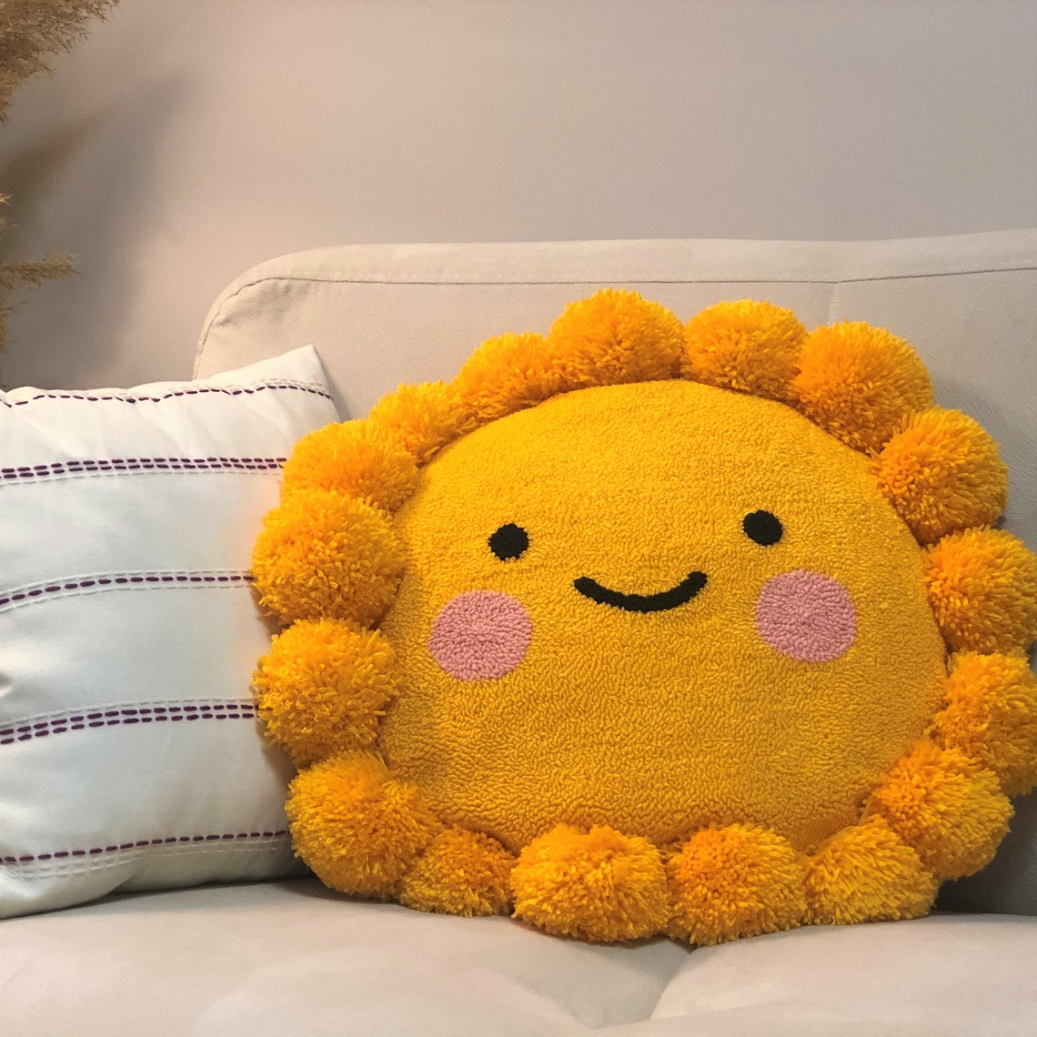 Punch Needle Sun Pillow Nursery Decoration Baby Sunny Pillow | Etsy
