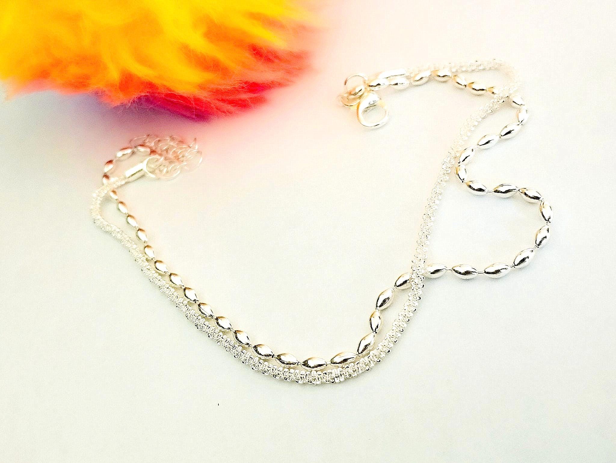Sterling Silver Sparking Double Layer Chain Bracelet, Adjustable Women ...