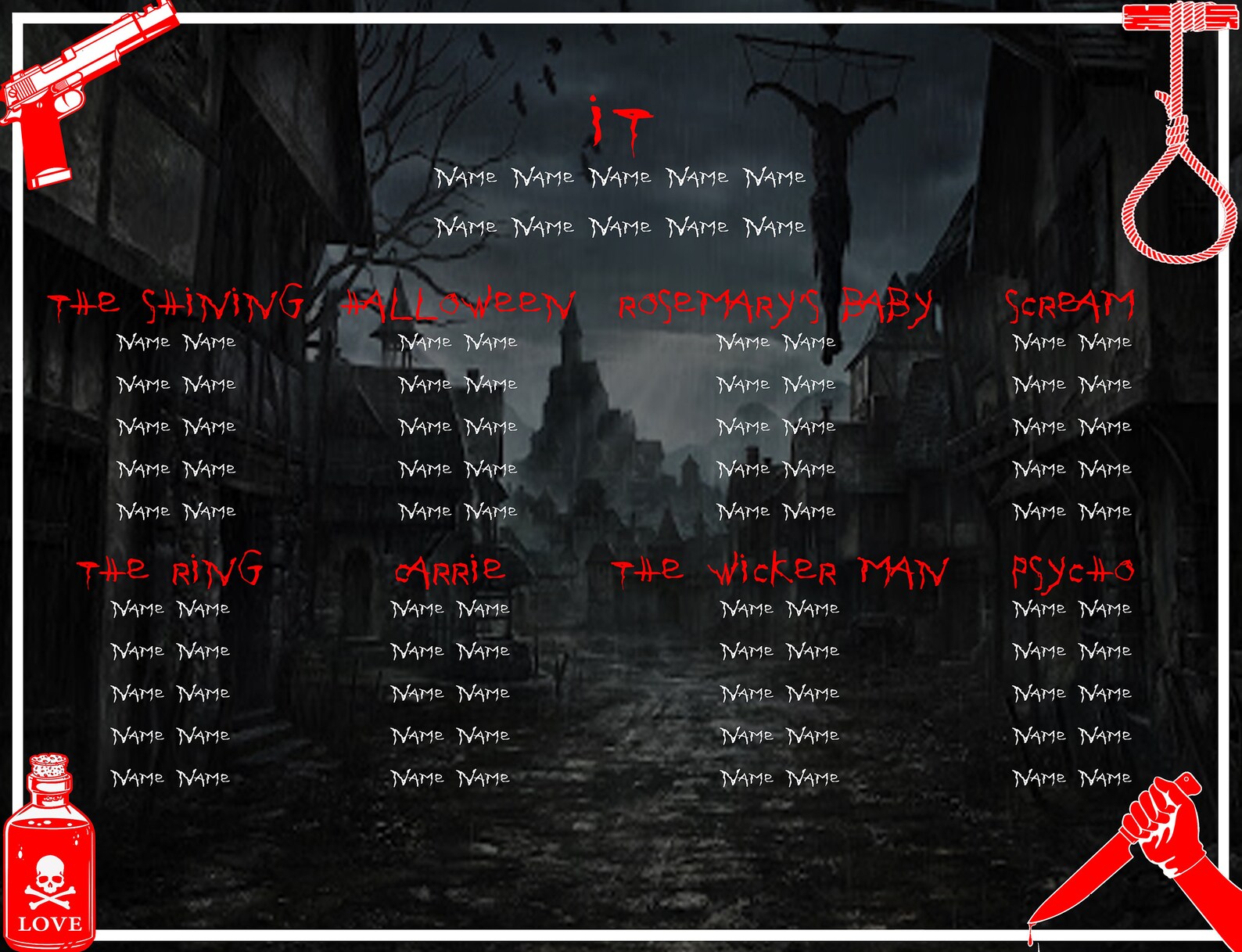 Horror Movie Table Plan - Etsy