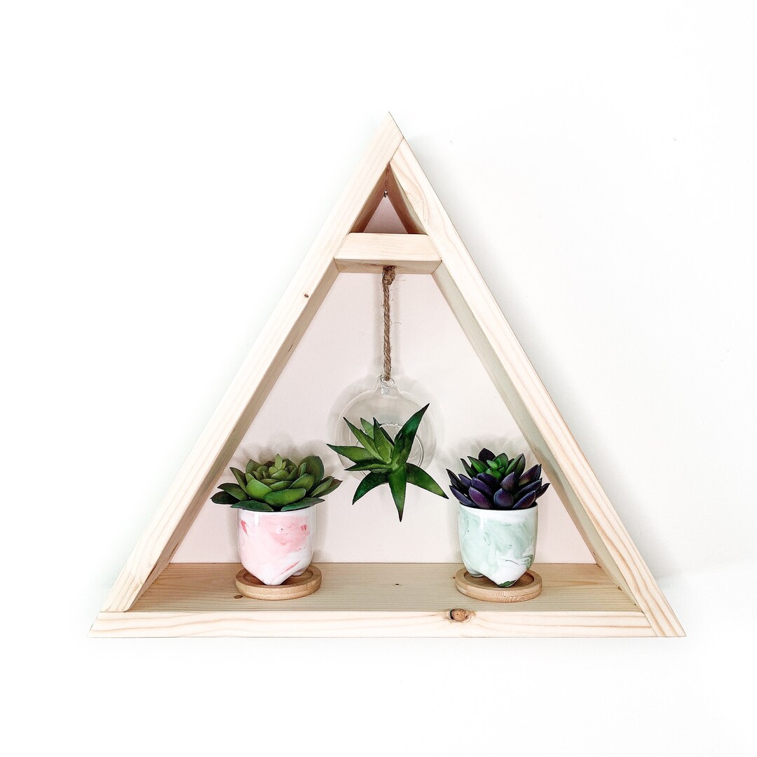 Tiny Plant Holder/small natural Wood Geometric Triangle Wall & Display ...