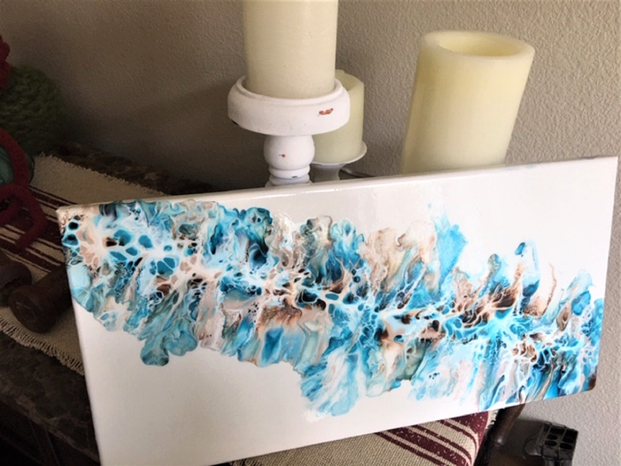 Original Art Acrylic Pour "bloom" Technique Painting 10 X 20" Rocky ...