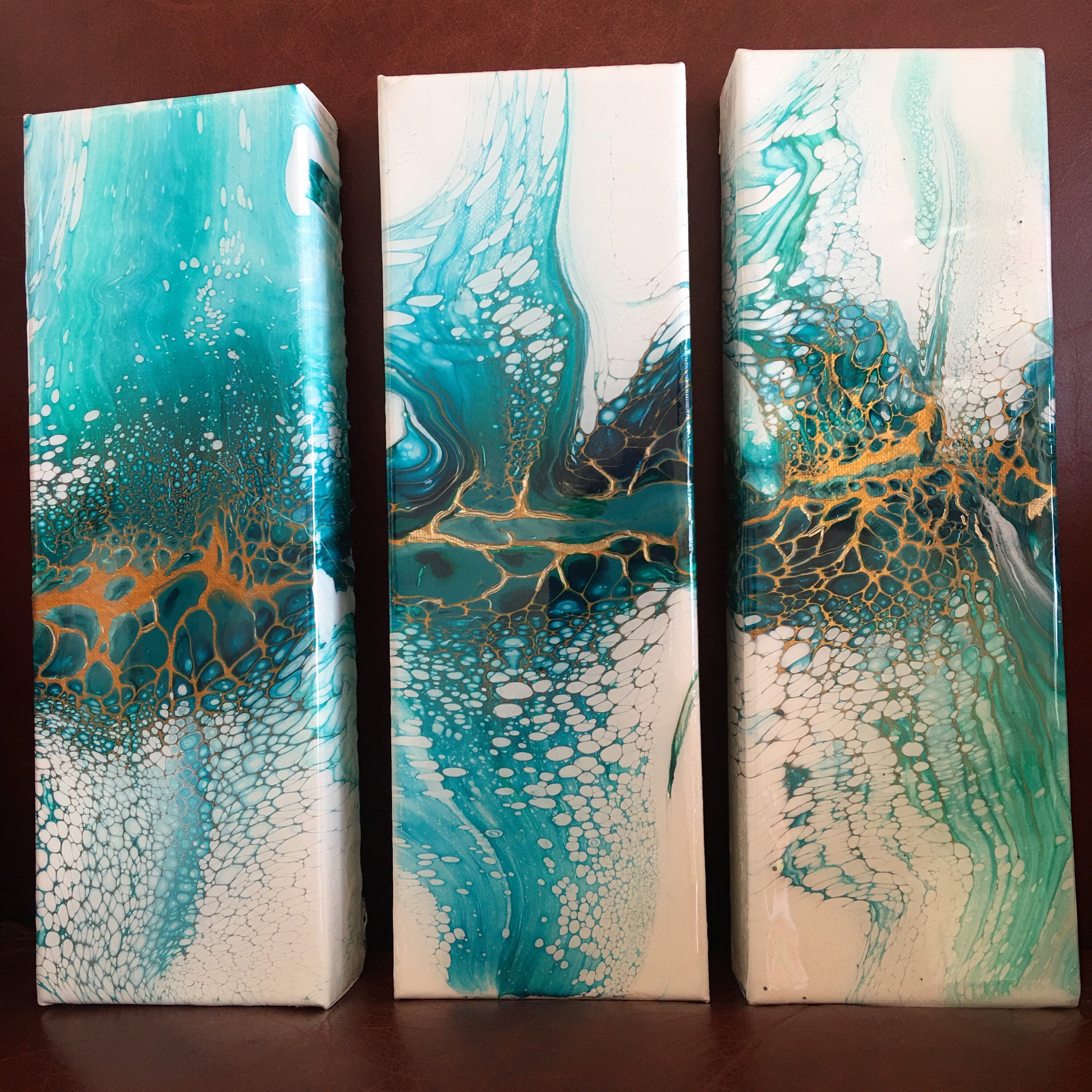 Original Art Acrylic Pour Swipe Painting Triptych Caribbean Trio - Etsy