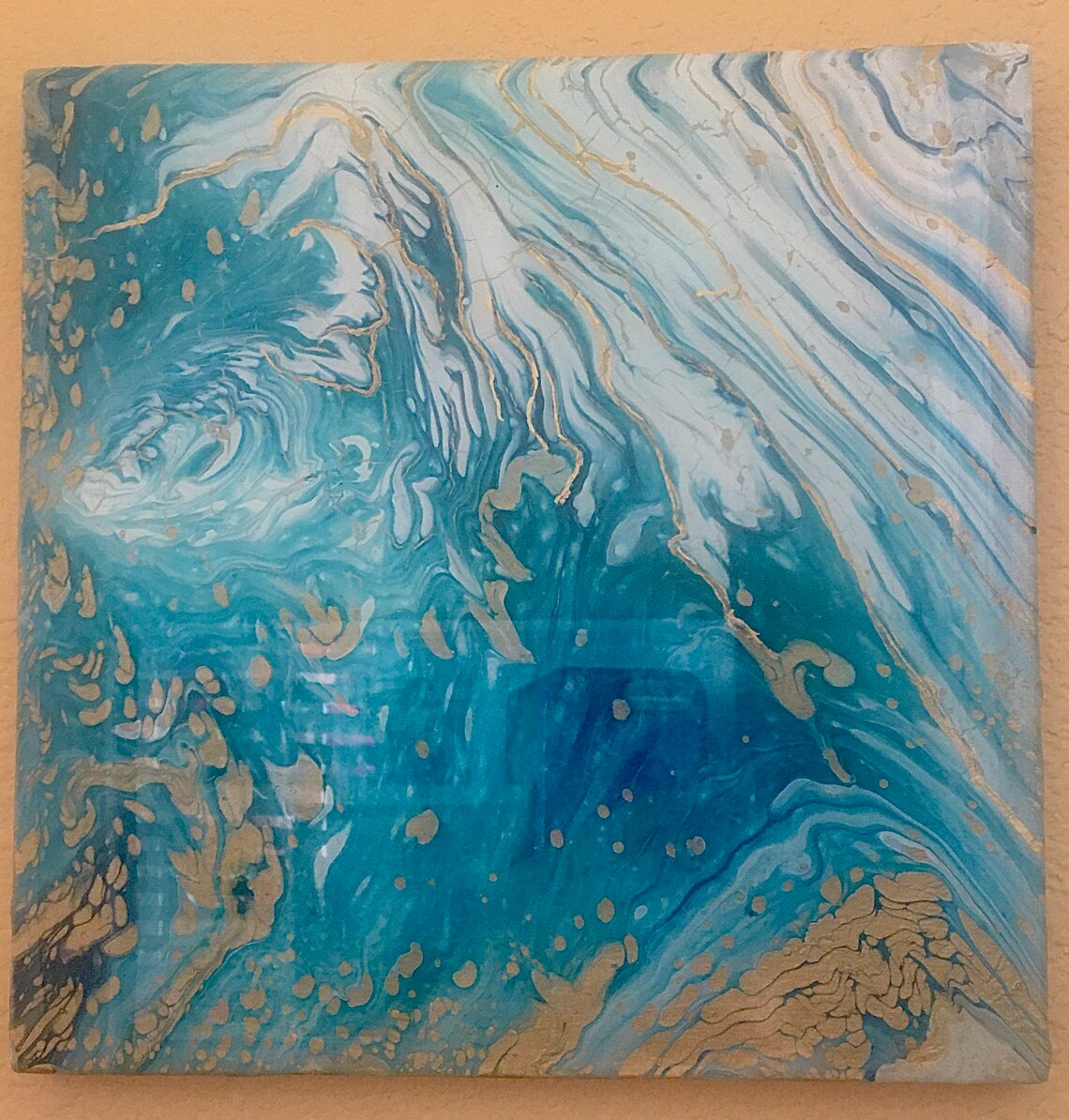 Original Art Acrylic Pour Painting Cloud Pour With Gold Pearls - Etsy