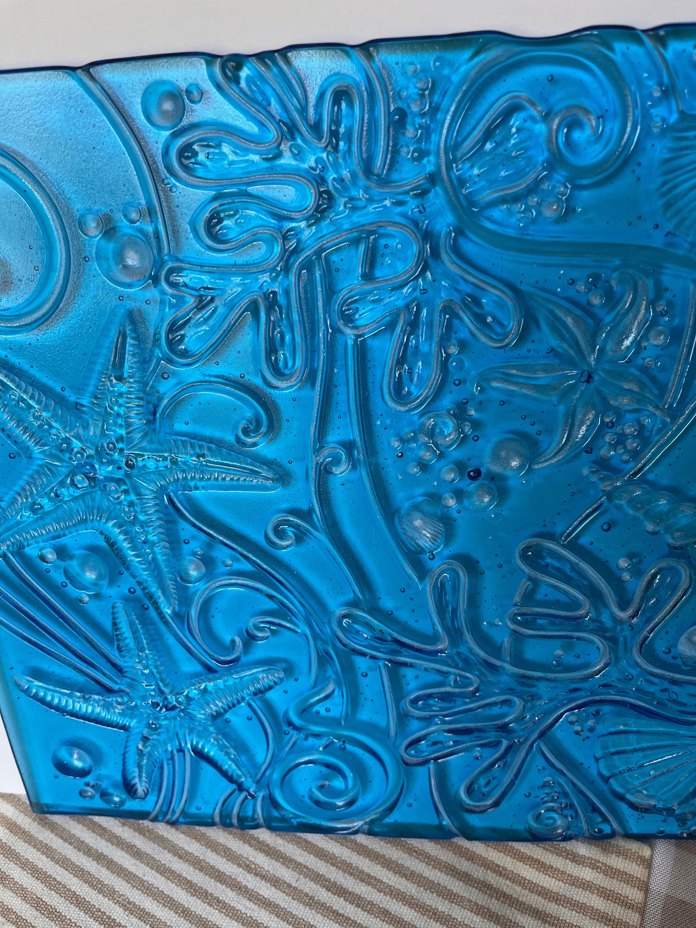 Blue Textured Sea Life Fused Glass Plate or Display Panel - Star Fish ...
