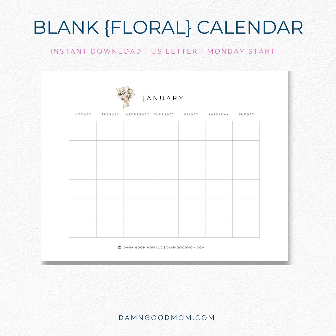 Printable Floral Calendar 12-months | Blank Calendar Templates ...